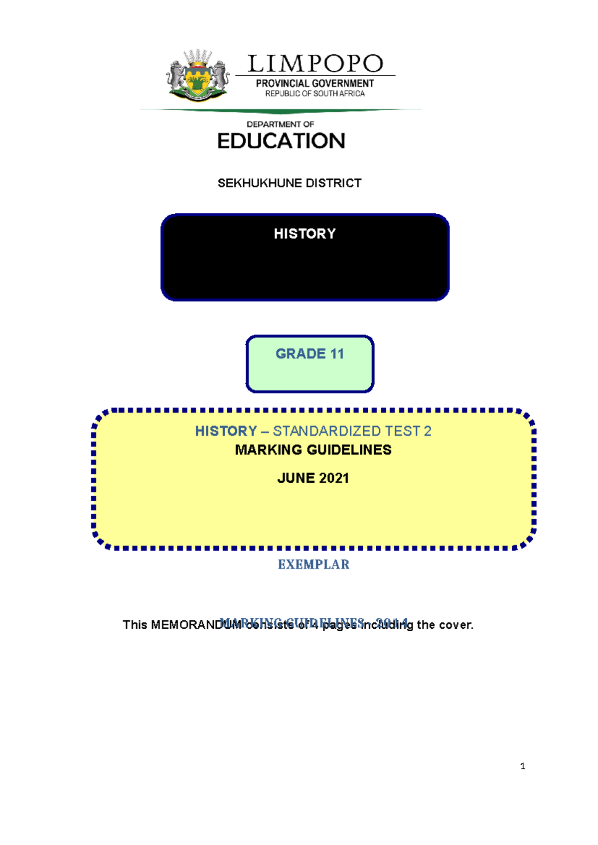 Grade 11 History Test 2 June 2021 Marking Memo Guidelines - Studocu