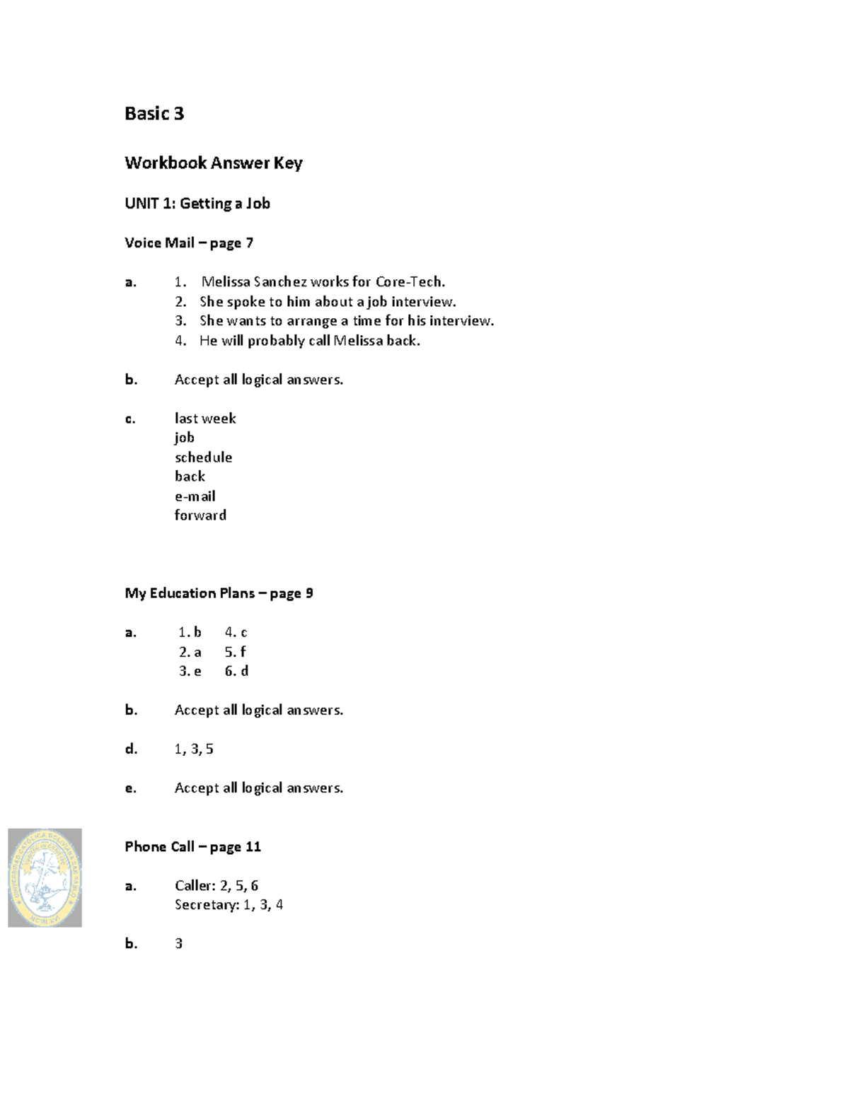Basic 3 answer keys ingles 2 trabajos diarios - Basic 3 Workbook Answer ...