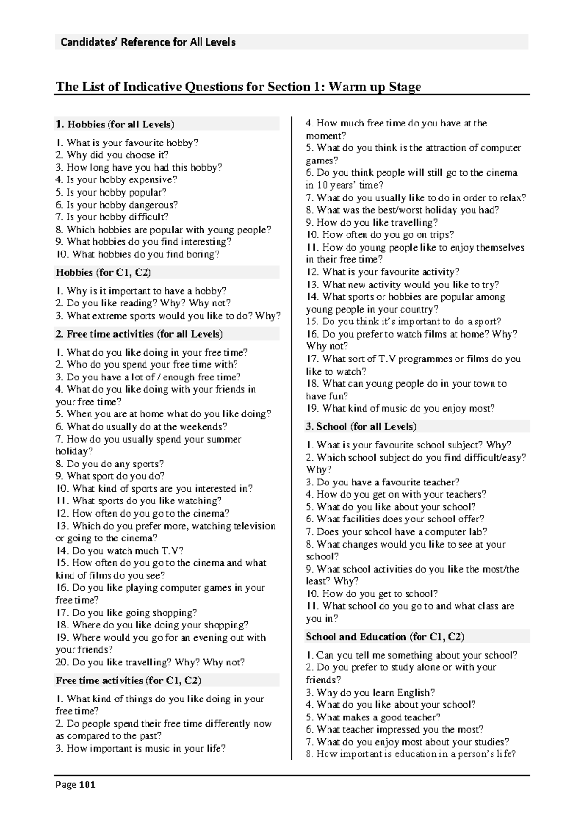 Speaking Warm-Up Questions for All Levels: Hobbies, Free Time & School ...