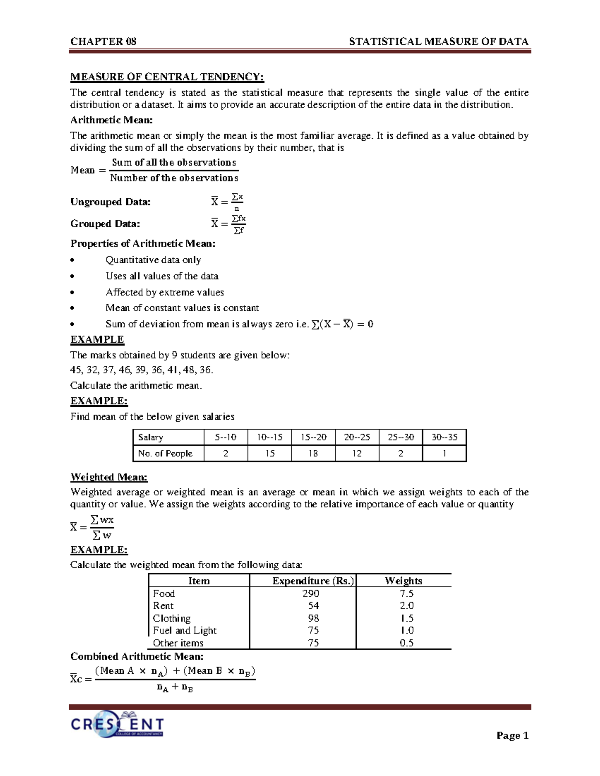 CHAPTER 08: STATISTICAL MEASURES OF CENTRAL TENDENCY AND DISPERSION ...