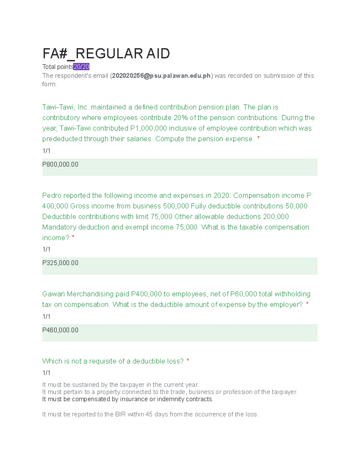 FA23 - Quiz on Tax Deductions and Pension Expenses Analysis - Studocu