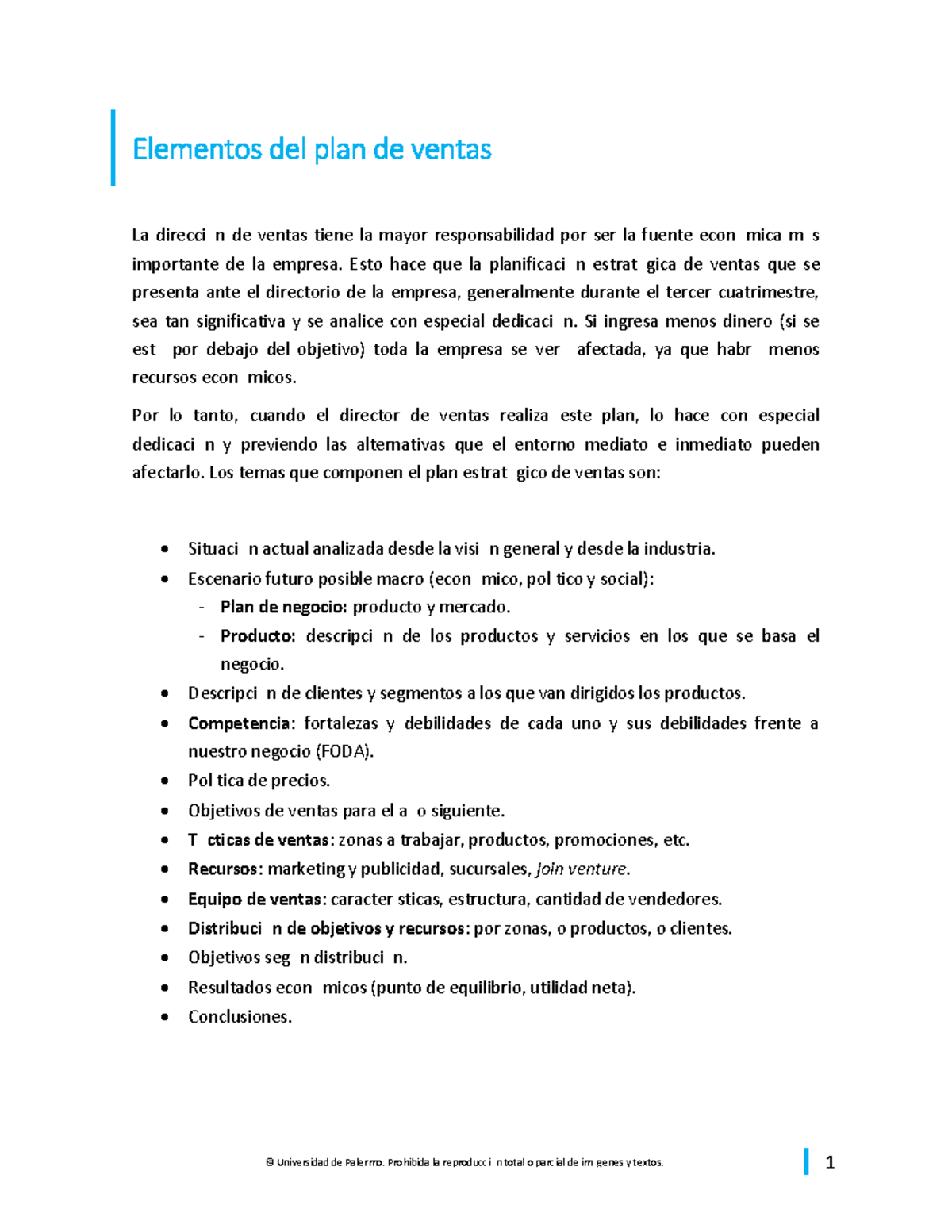 Elementos del Plan de Ventas - M12 Apunte Universidad de Palermo - Studocu
