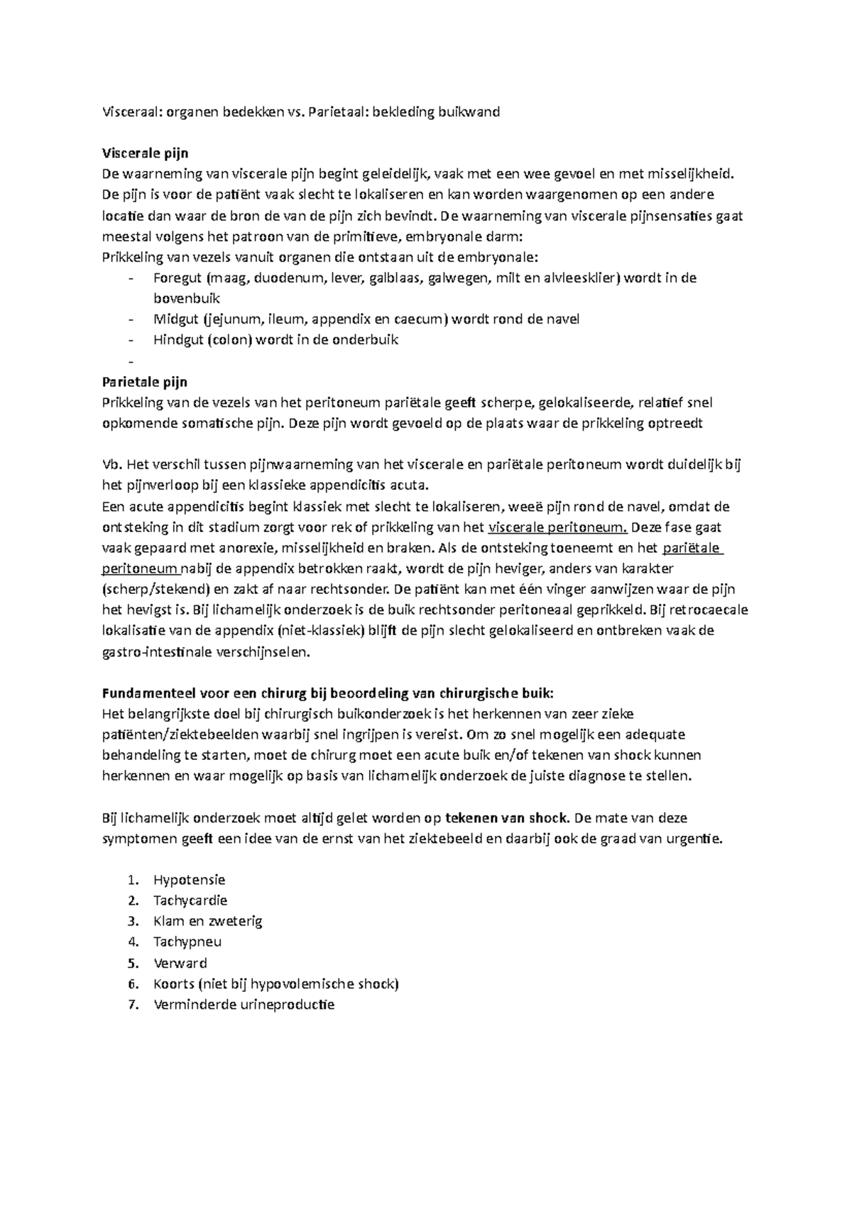 Abdominale Chirurgie: Viscerale en Parietale Pijnanalyse - Studeersnel