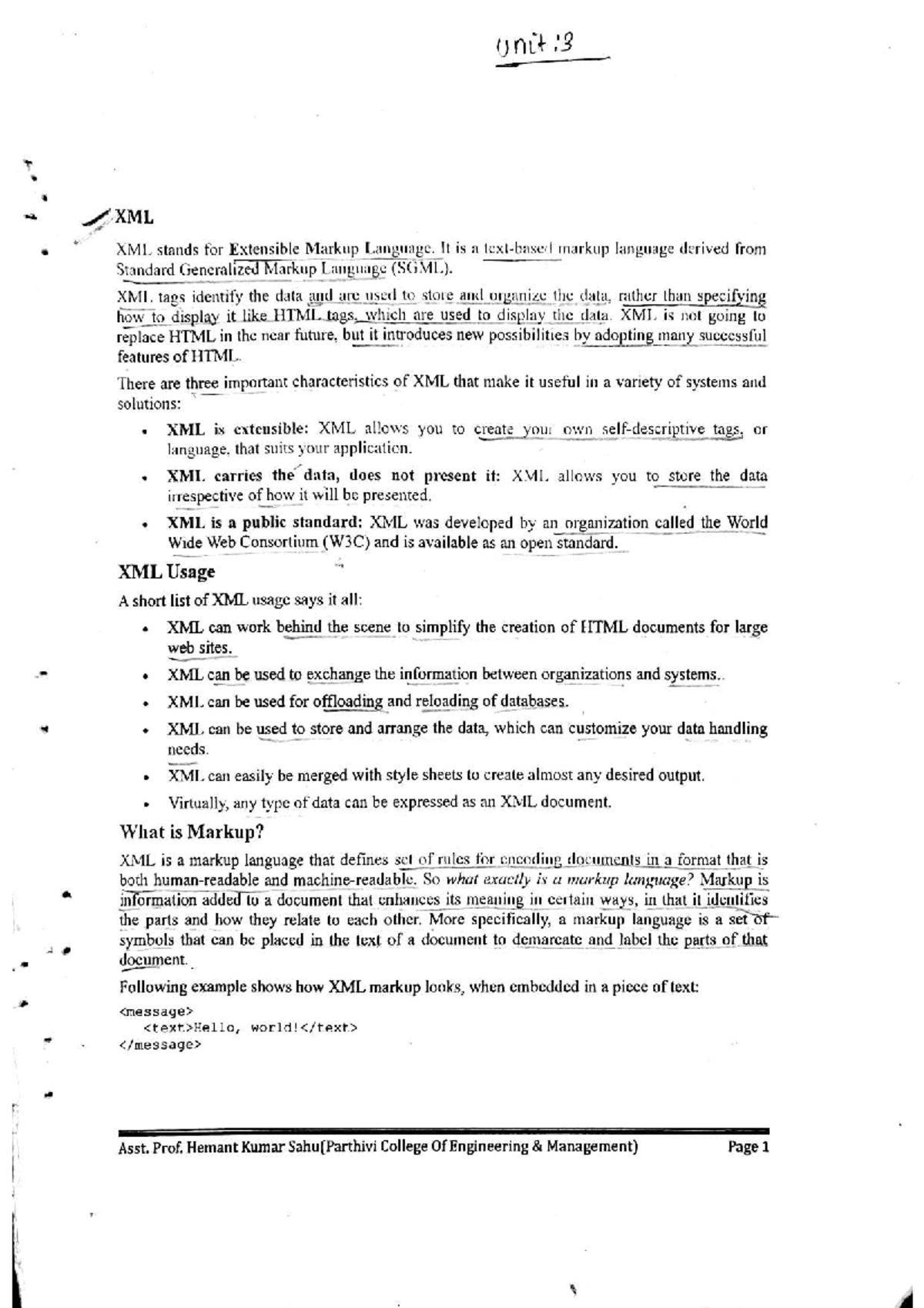 IWT UNIT-3 XML Overview and Key Concepts - CSVTU Bhilai - Studocu