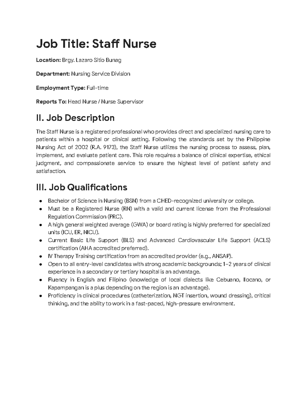 Staff Nurse Job Description: Key Qualifications & Responsibilities ...