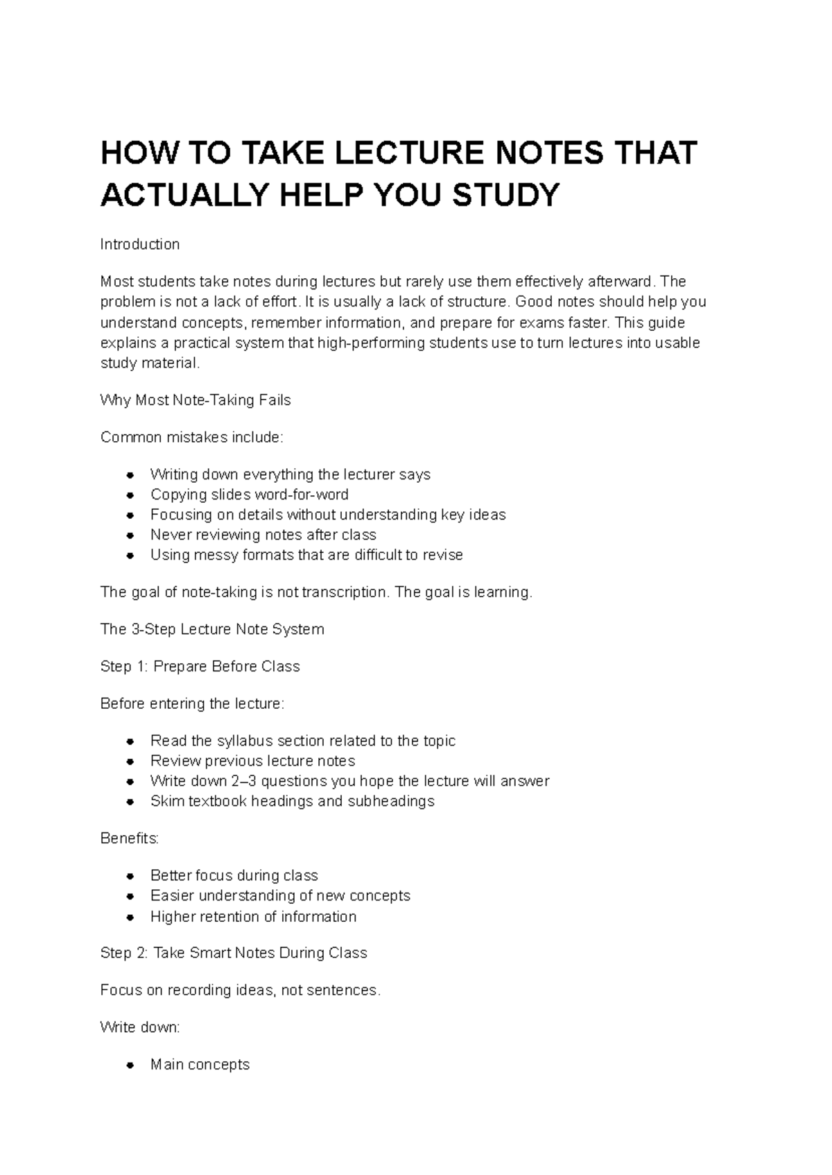 Effective Lecture Note-Taking Strategies for Better Study Outcomes ...