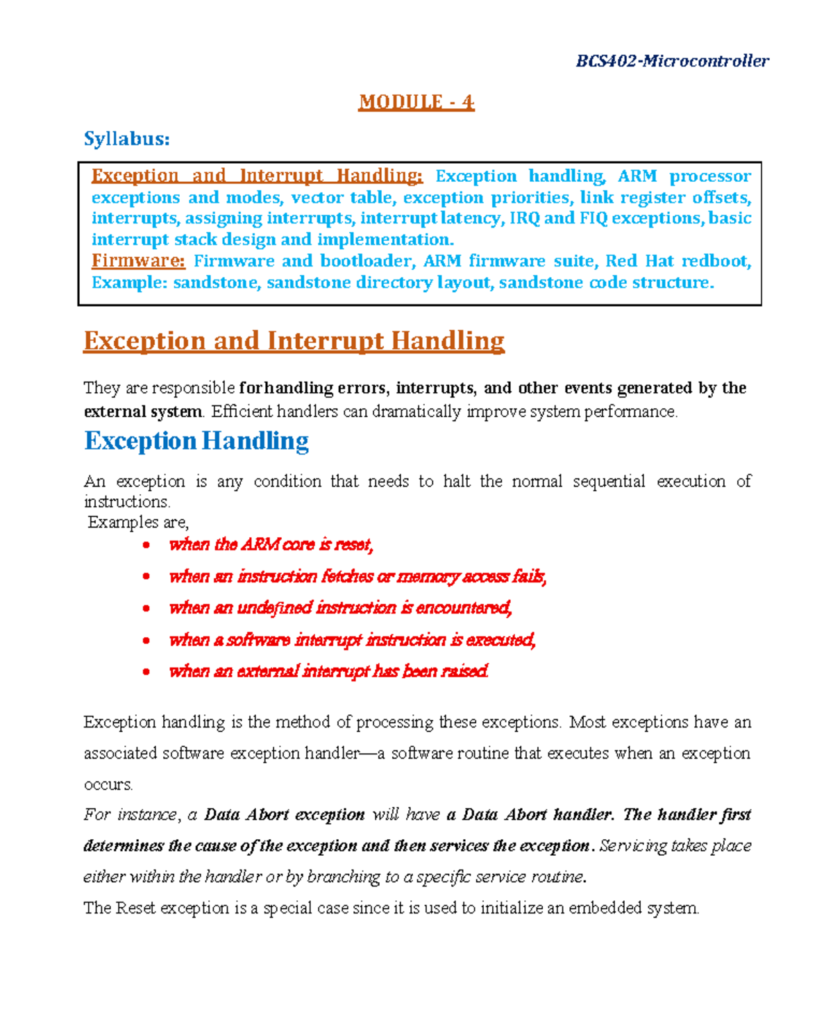 Module 4 2026: Syllabus on Exception & Interrupt Handling - Studocu