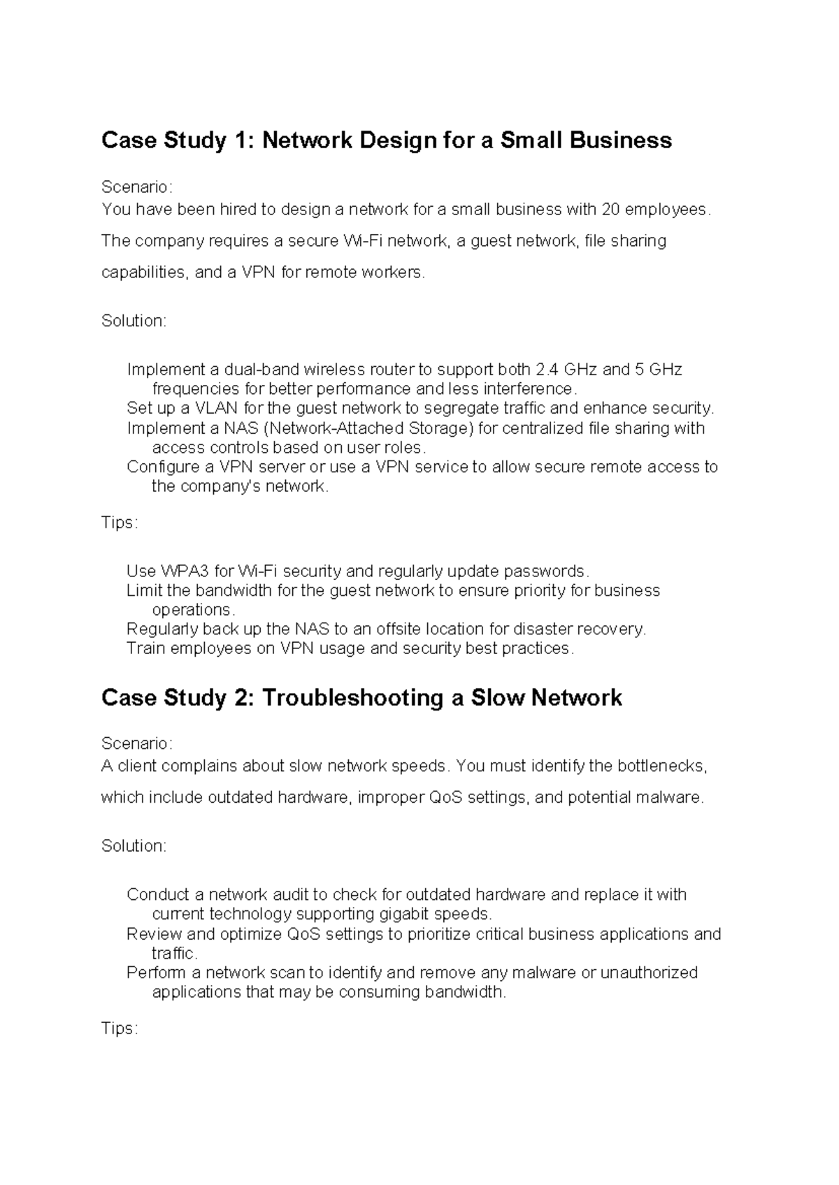 Networking Case Studies & Solutions: 20 Detailed Examples for IT Professionals - Studocu