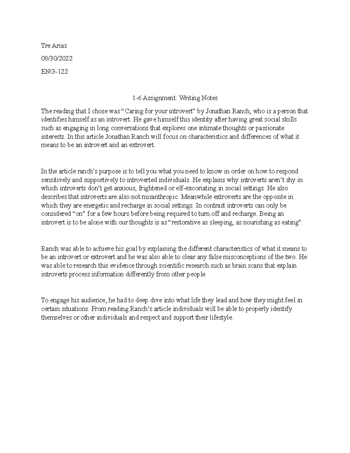 1-6 Writing Notes ENG122 - Tre Arias 08/30/ ENG- 1-6 Assignment ...