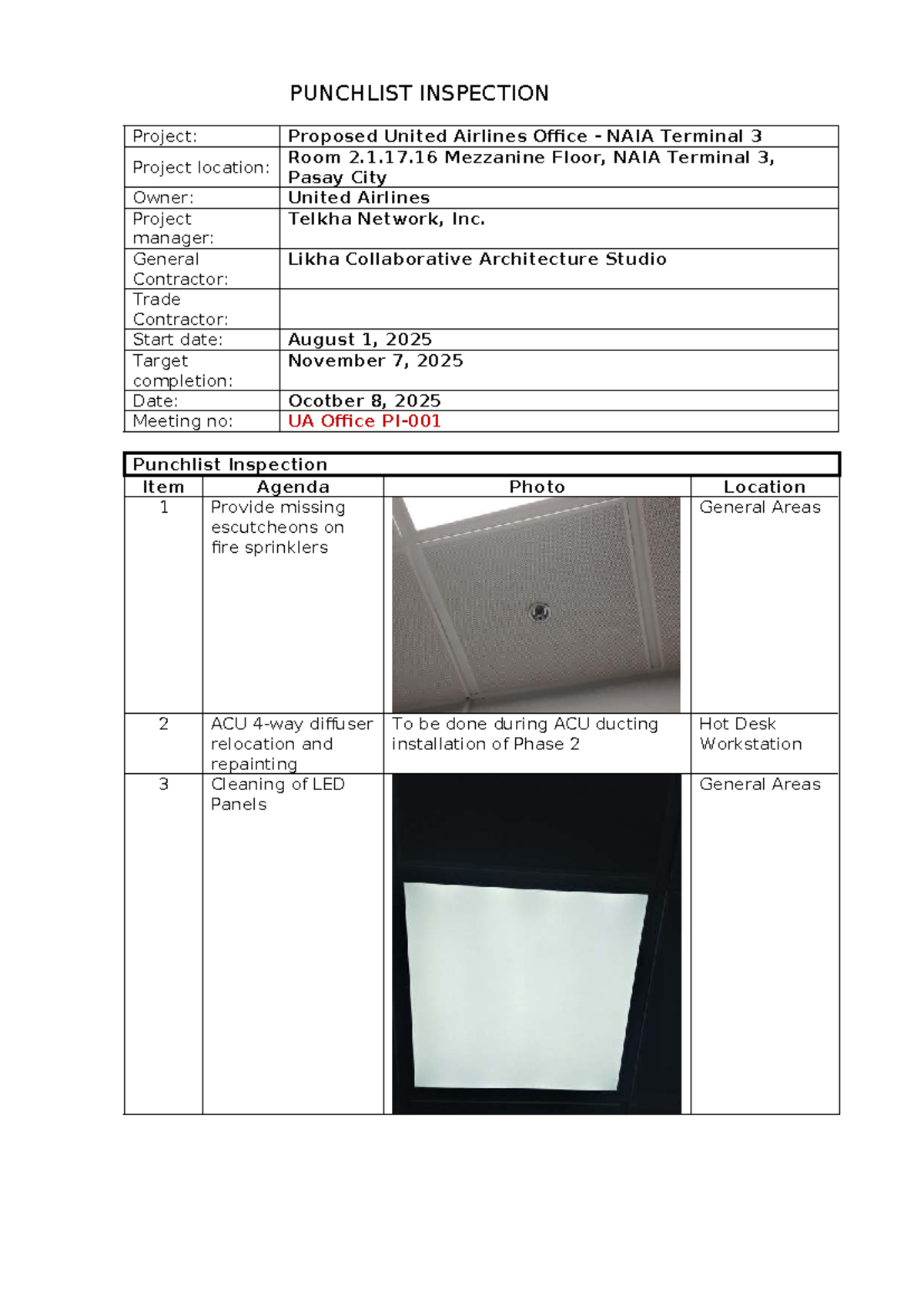 UA Office Punchlist Inspection Agenda - NAIA Terminal 3 - Studocu
