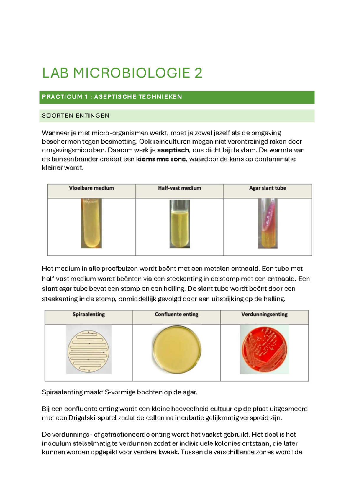 Samenvatting LAB MICROBIOLOGIE 2: Practicum Aseptische Technieken en ...