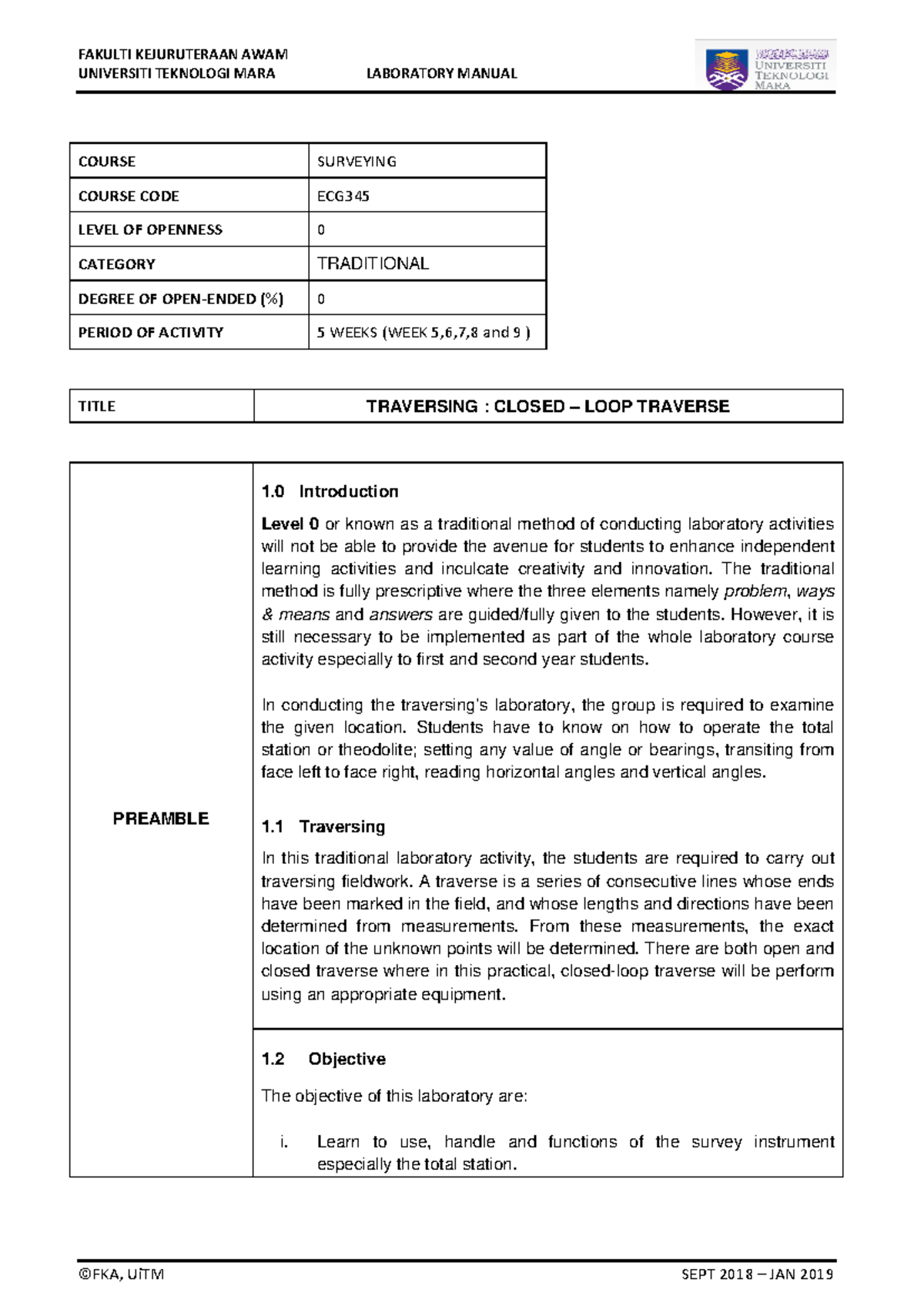 Closed-Loop Traverse Practical: Surveying Method (Course ECG) - Studocu