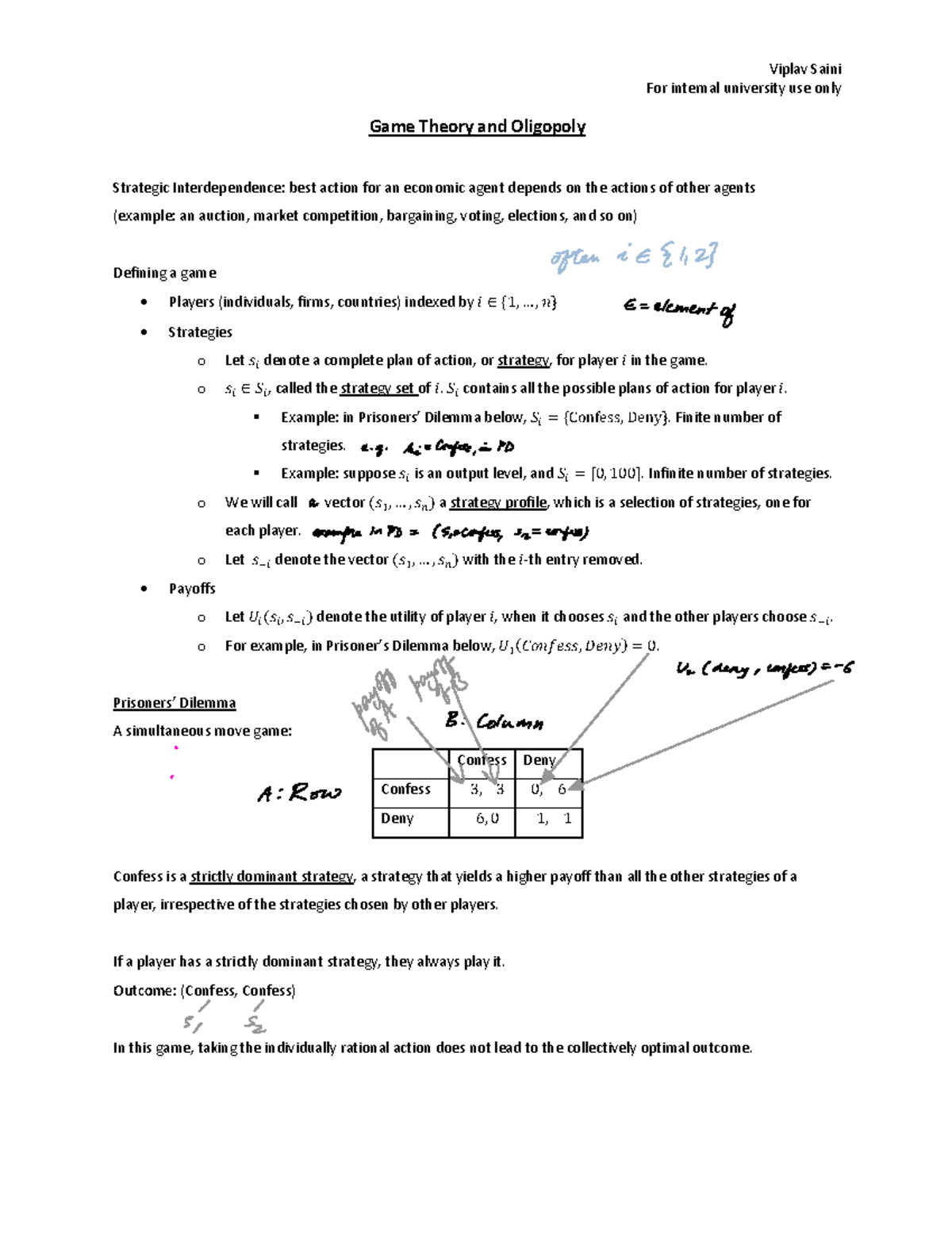 Game Theory and Oligopoly: Strategic Interdependence (Course Code: 21 ...