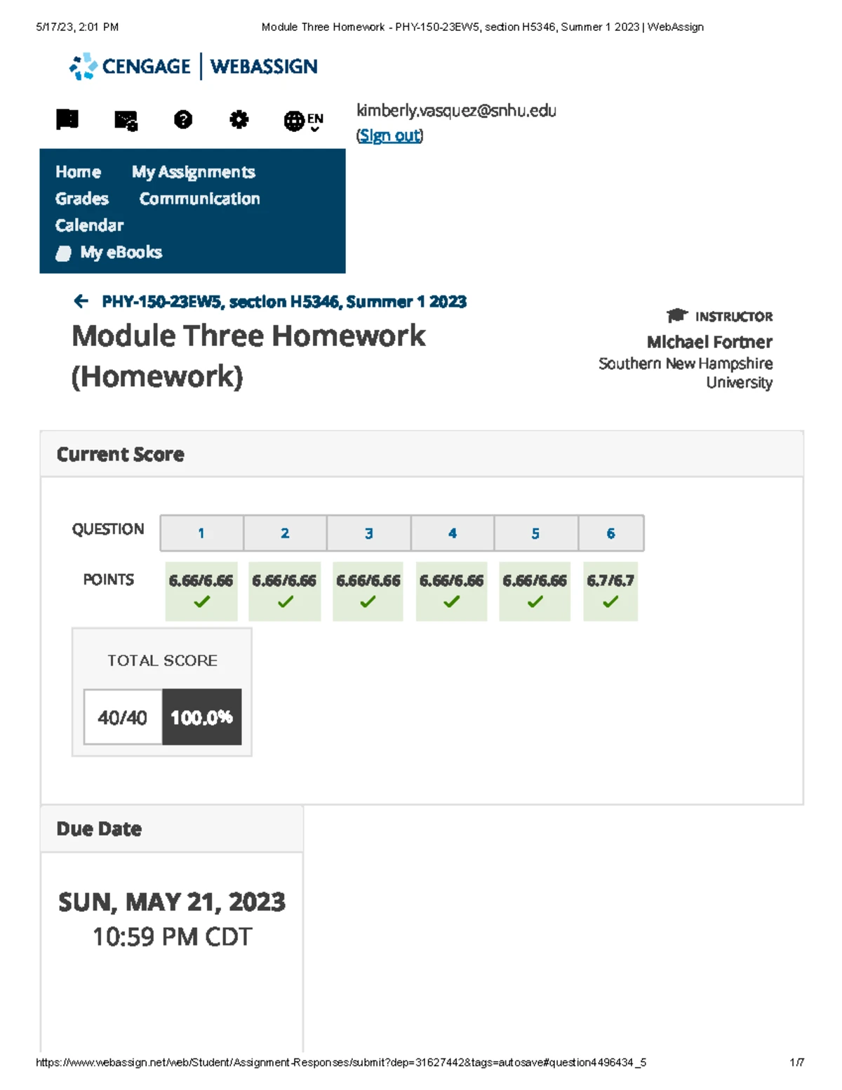 Module Six Homework Solutions - PHY-150-24EW3, Spring 2024 - Studocu