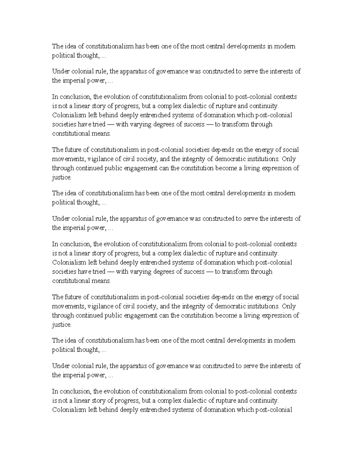 Final Exam: Evolution of Constitutionalism in Postcolonial Contexts ...