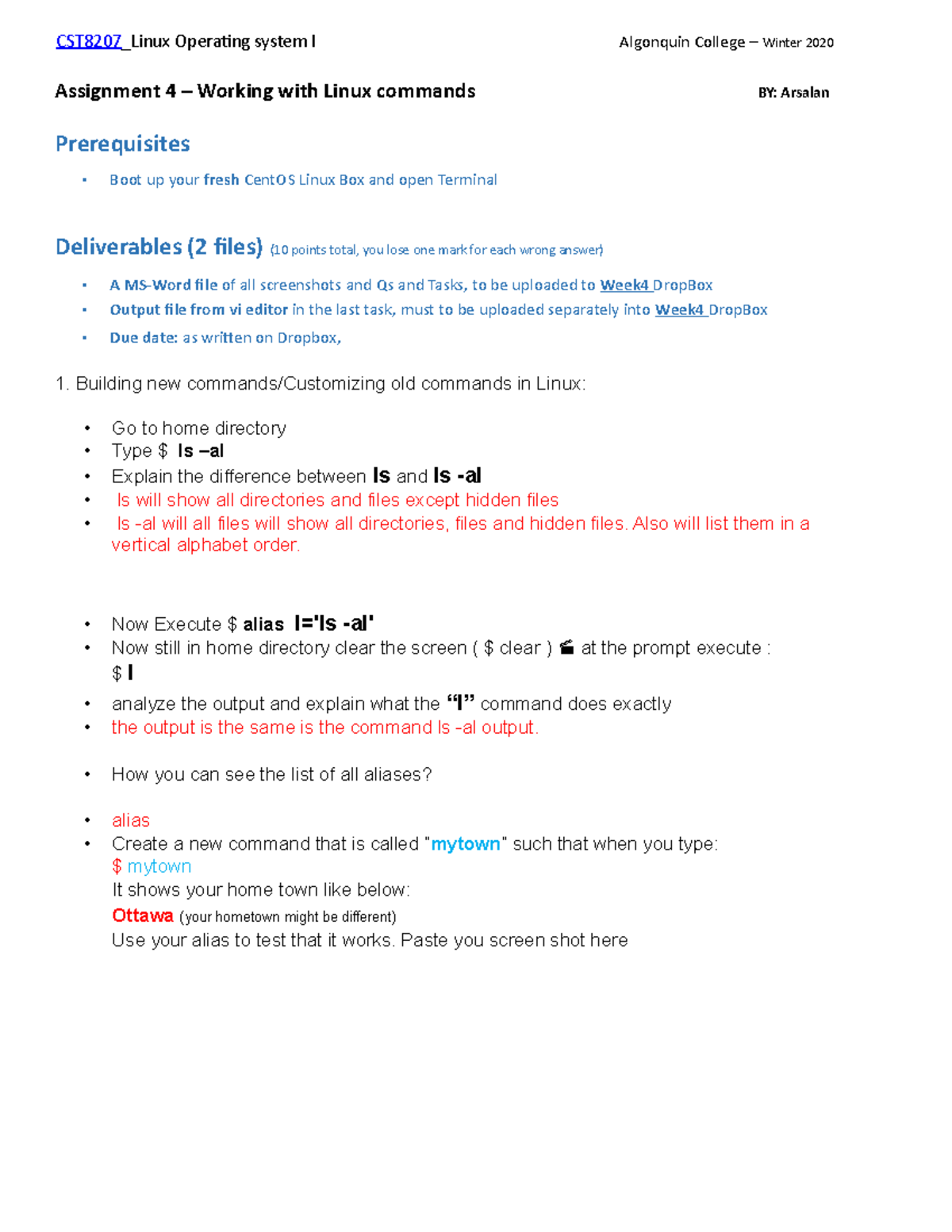 LAB4 Answers - CST8207 Linux - Assignment 4 – Working with Linux ...