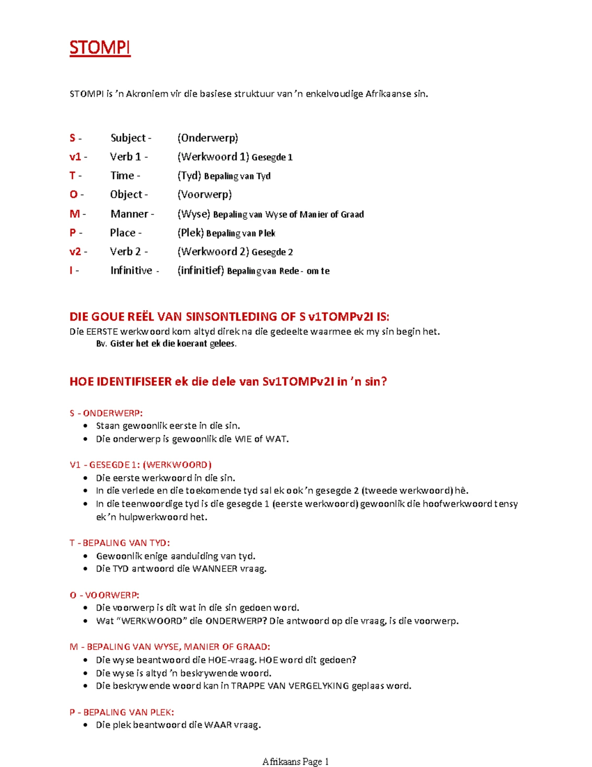 Ontkennende Vorm (Afrikaans) - Basiese Reëls en Voorbeelde - Studocu