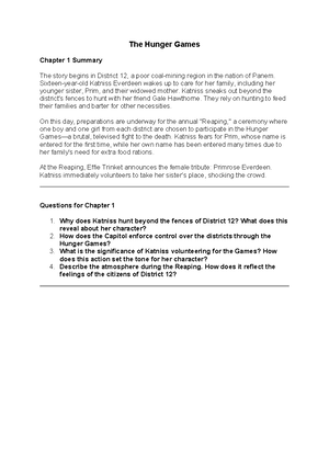 Chapter 3-4 - The Hunger Games Chapter 3 Summary Katniss and Peeta ...