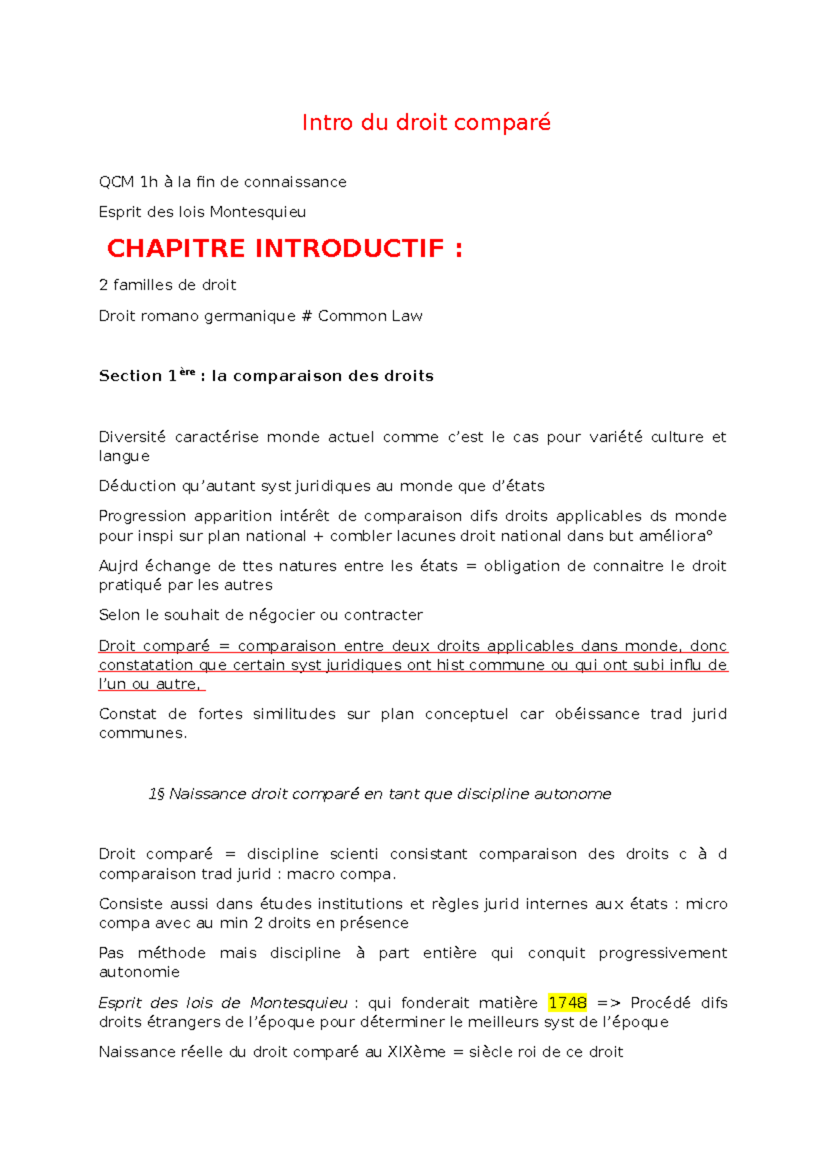 Introduction au Droit Comparé : Chapitre 1 - Familles de Droit - Studocu