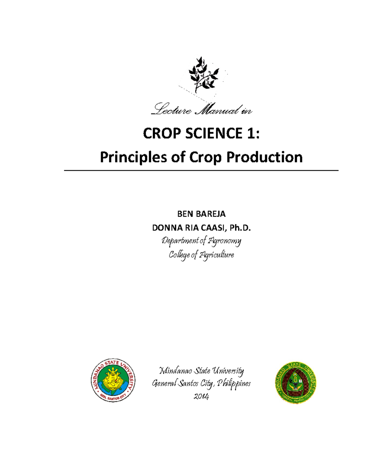 CROP SCI 1 LECTURE MANUAL: Principles of Crop Production by Dr. Josue ...
