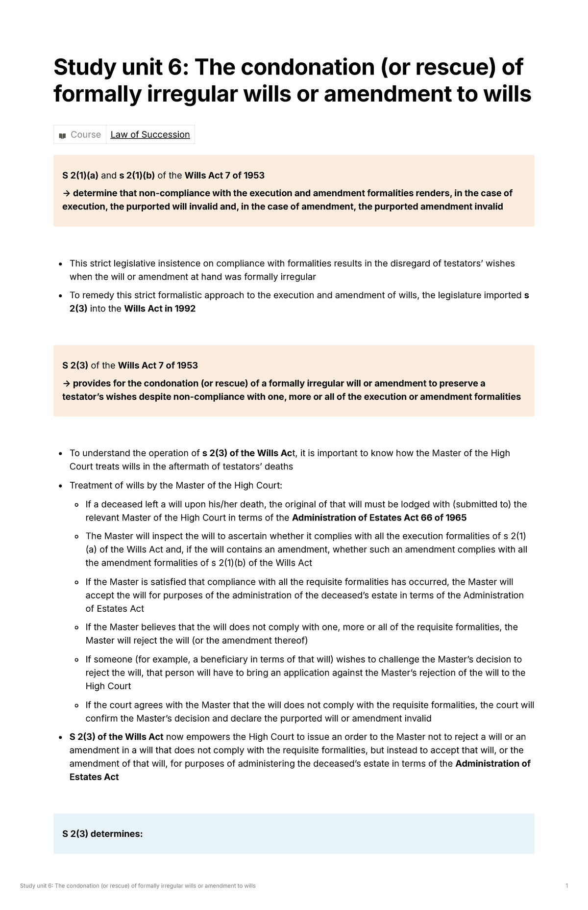 Study Unit 6: Condonation of Formally Irregular Wills - Law of ...