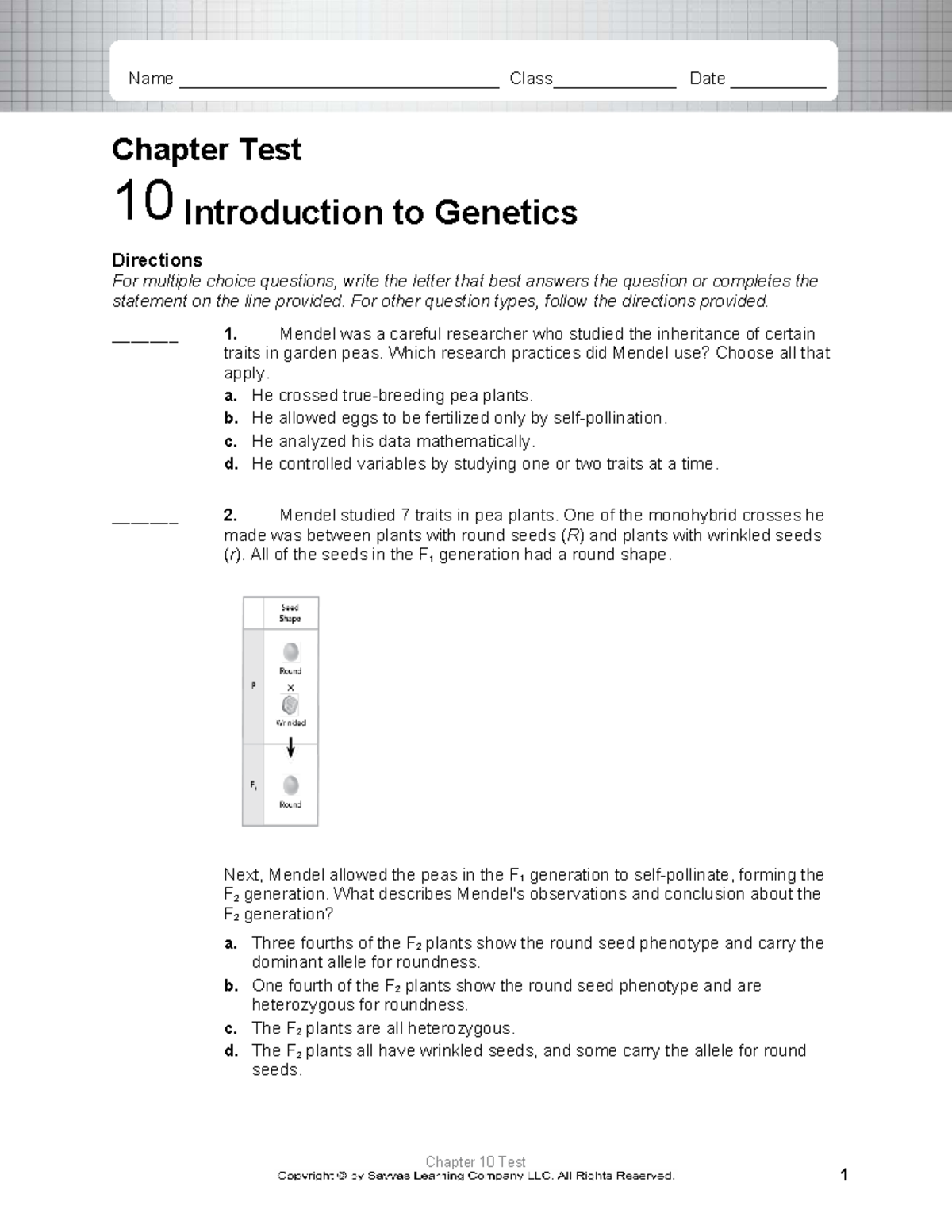 Chapter 10 Genetics Test Review for BIO 101 - Studocu