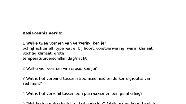 Basiskennis Aarde: Kennisvragen H1, H2 en H3 over Verwering en Erosie ...
