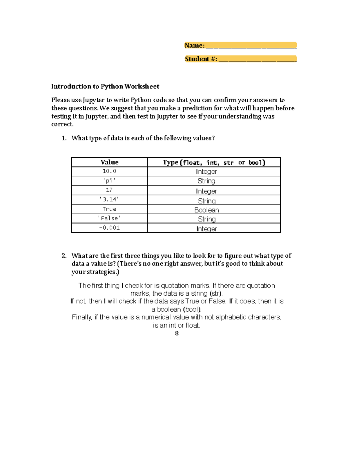 Intro to Python Worksheet (CS101) - Jupyter Coding Exercises - Studocu