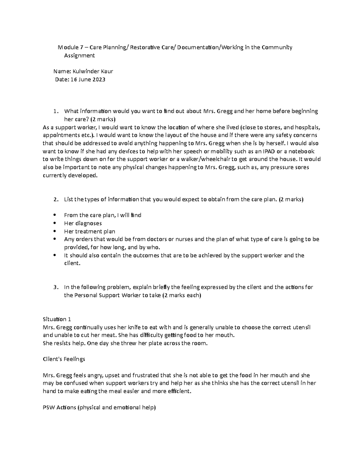 Module 7 Assignment: Care Planning & Restorative Care Strategies - Studocu