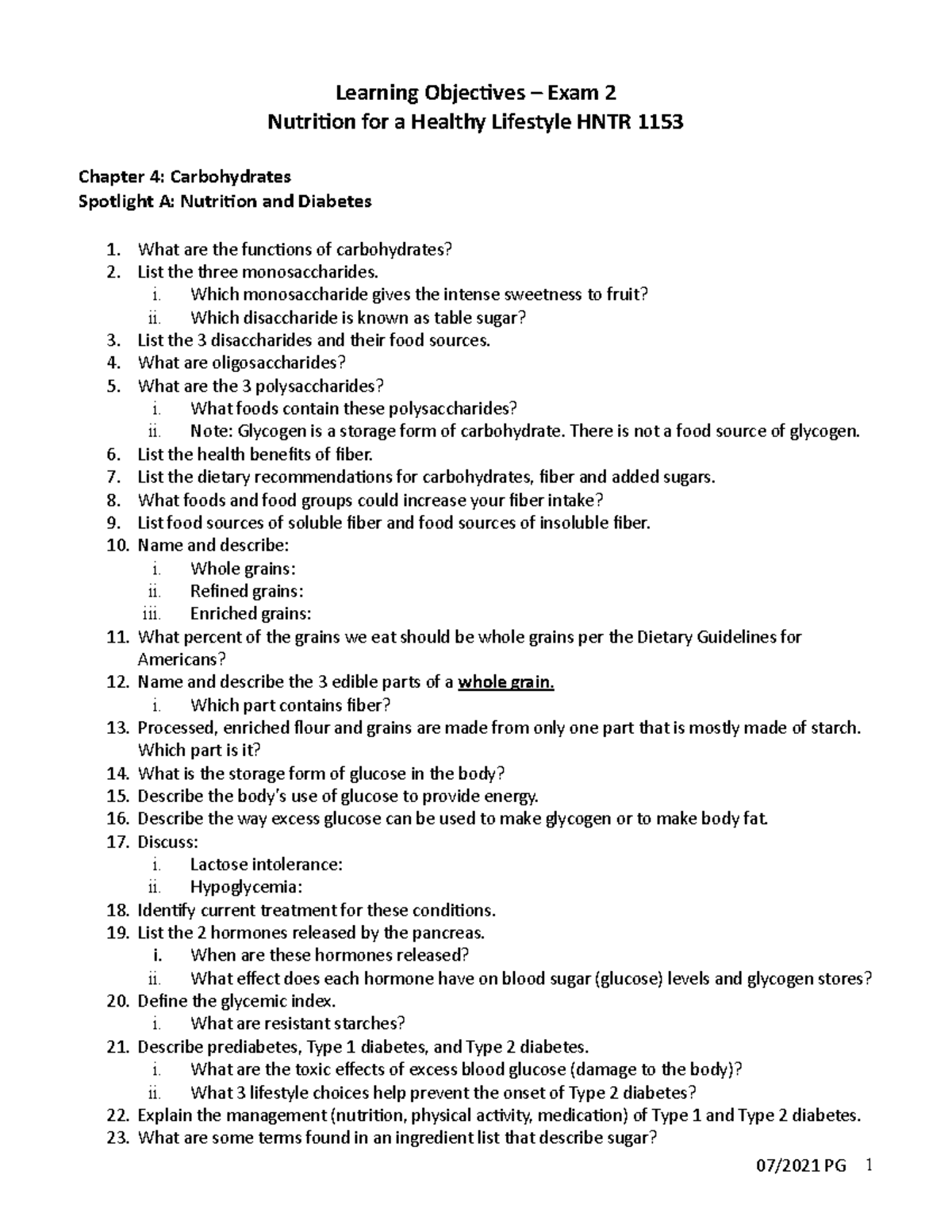 15WK Exam 2 - Miles Drake - Learning Objectives – Exam 2 Nutrition for ...