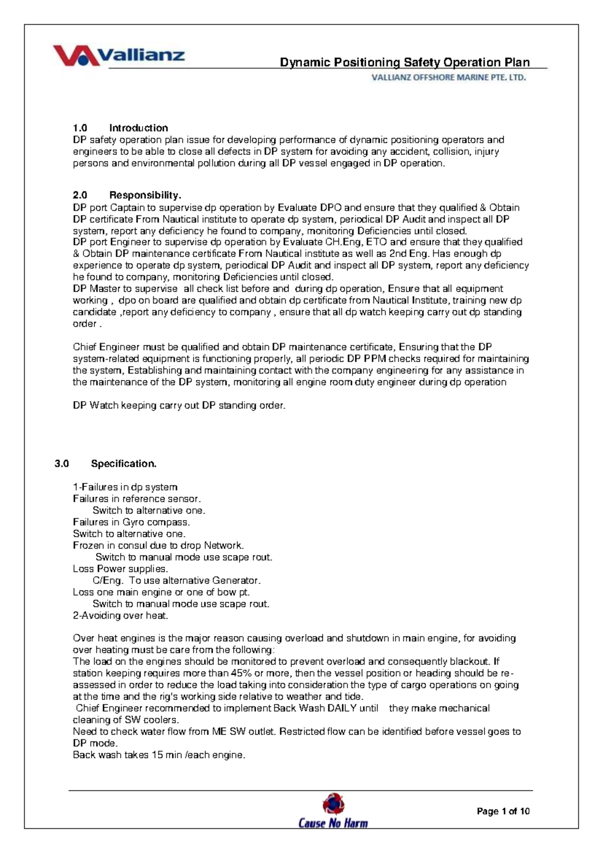 Dynamic Positioning Safety Operation Plan Part 8A: Key Responsibilities ...