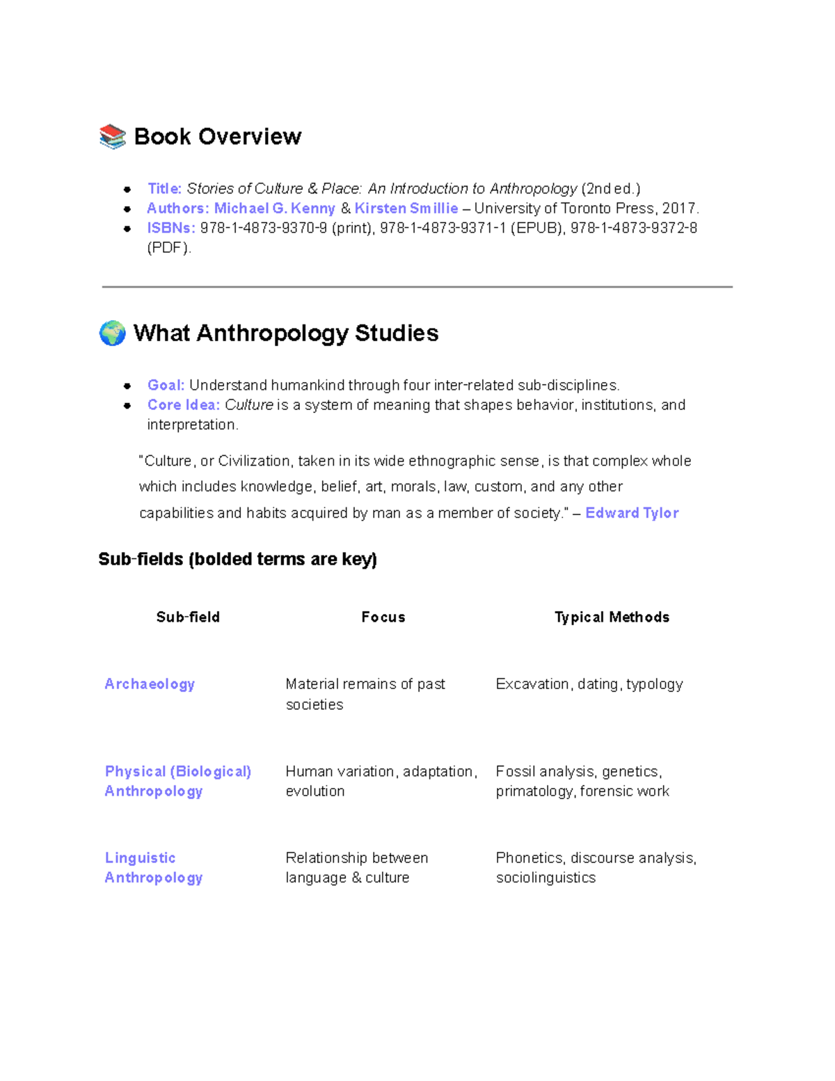Anthropology Notes Overview: Key Concepts and Figures (ANTH 101) - Studocu