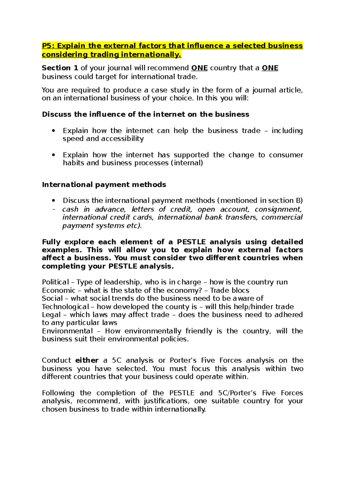 Section C - Unit 5 Checklist - P5: Explain the external factors that ...