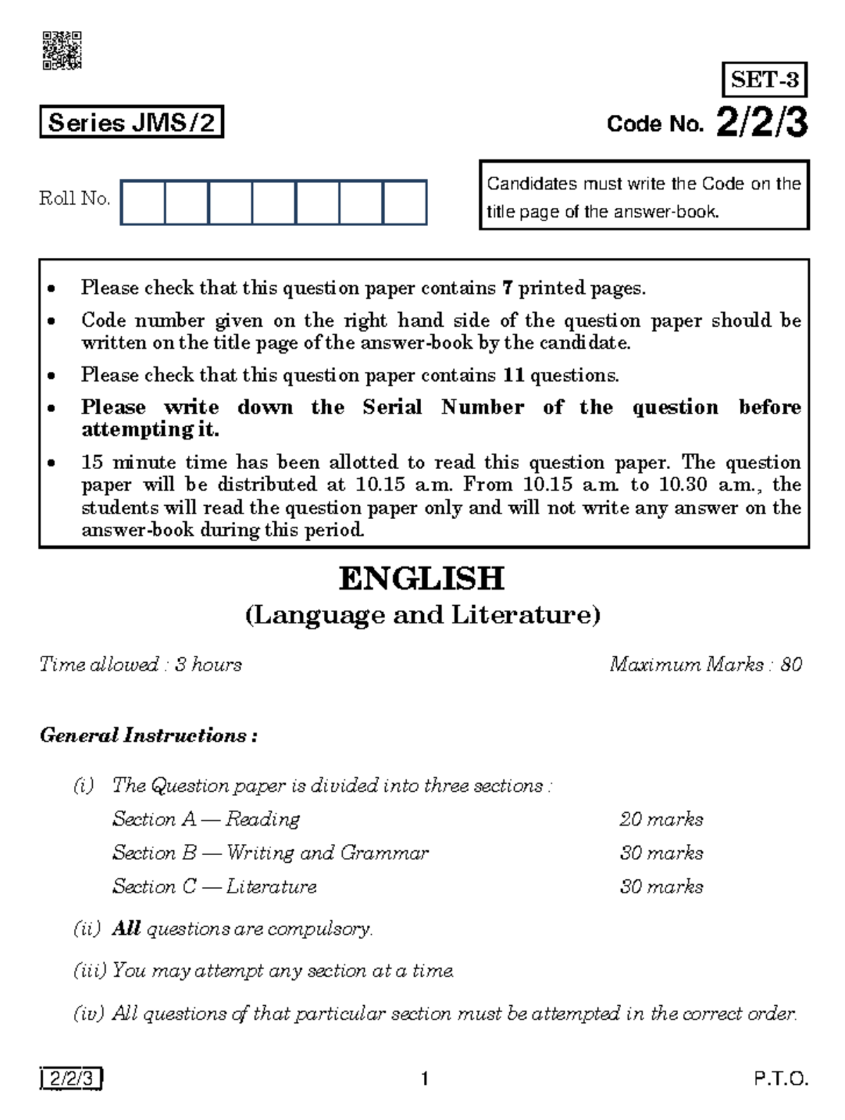 CBSE - English - 67 - Class X - Question Paper Guidelines and ...