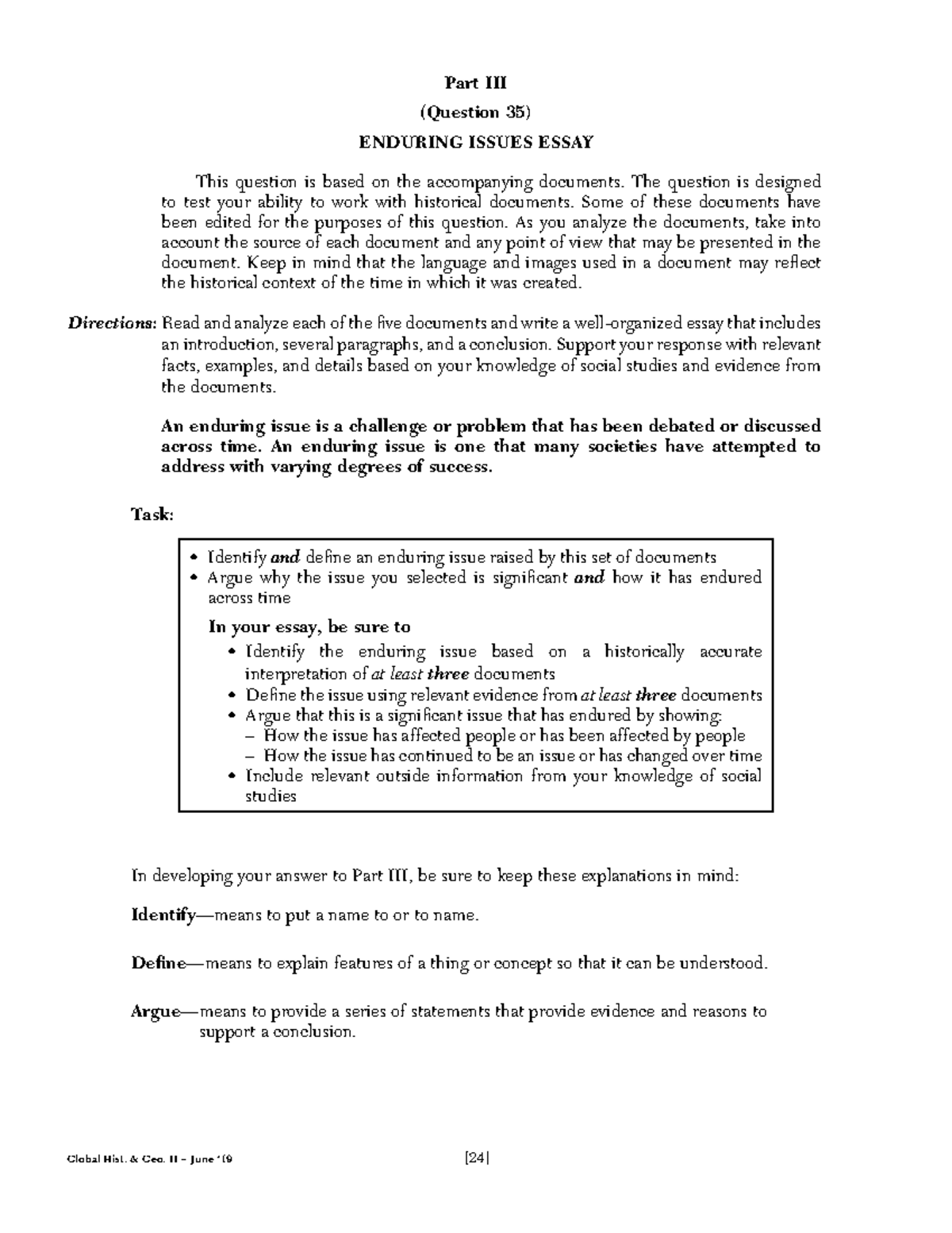 Global Hist. & Geo. II – June '19: Enduring Issues Essay Task Analysis ...