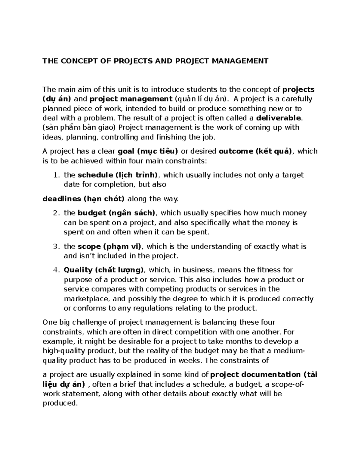 Unit 3: Understanding Projects & Project Management Concepts - Studocu