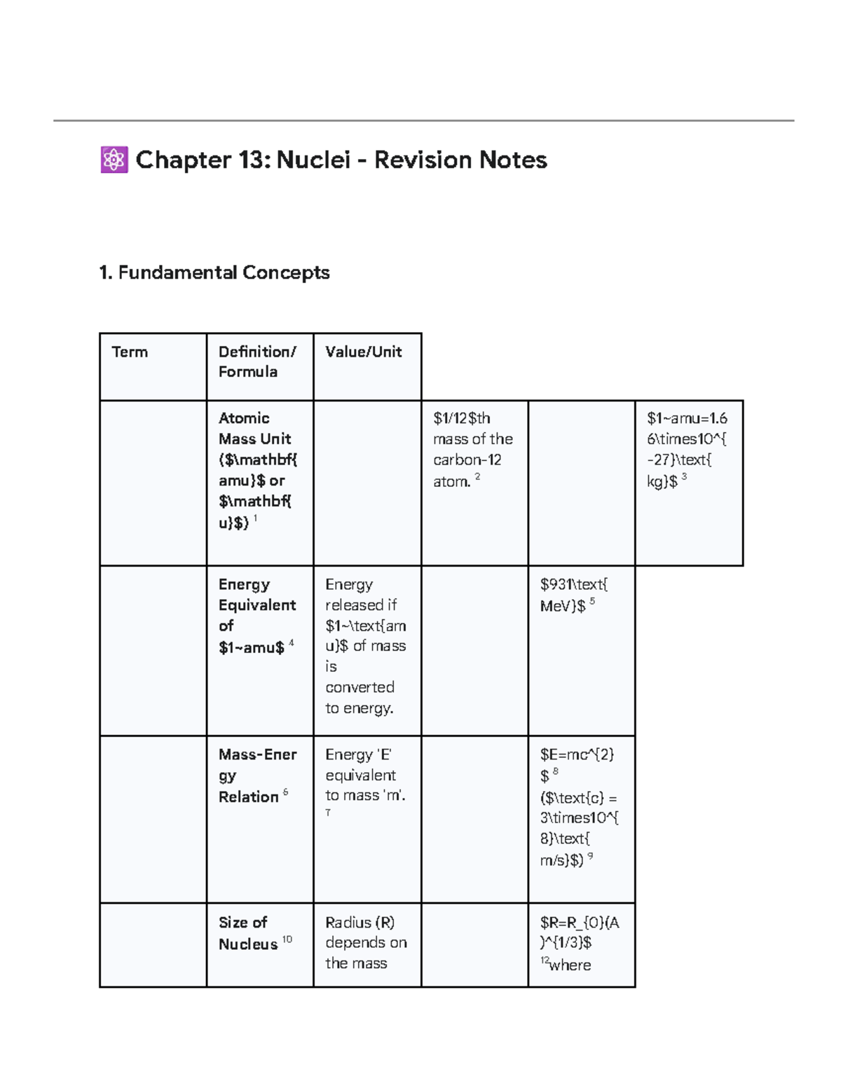 Chapter 13: Nuclei Revision Notes for Physics 12 - Studocu