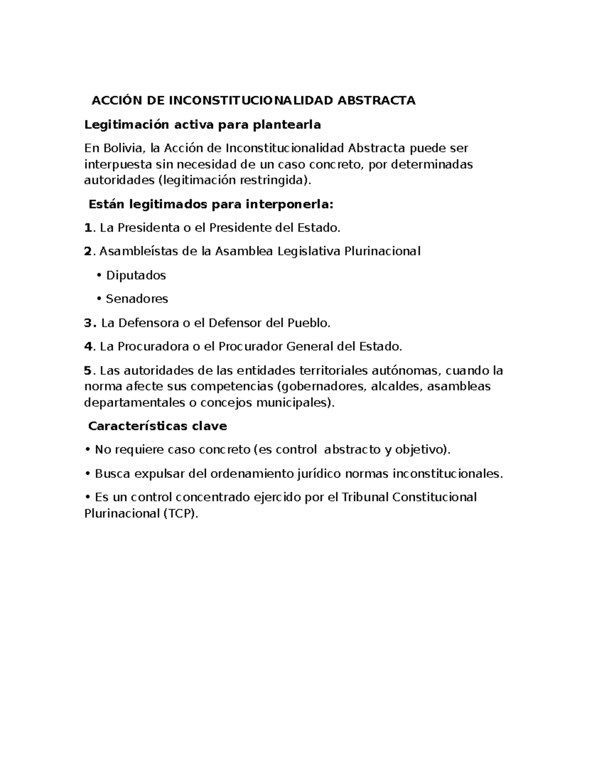 ACC 2023: Acción de Inconstitucionalidad Abstracta en Bolivia - Studocu