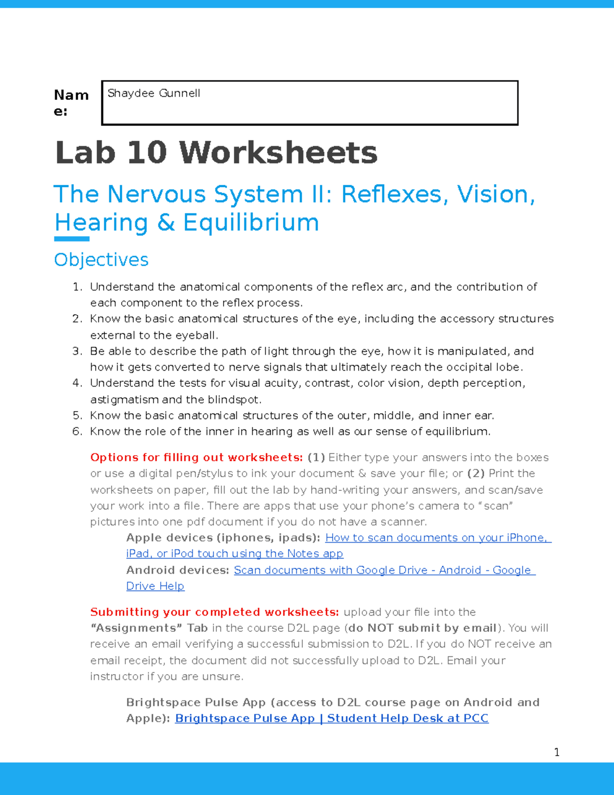 Lab10 Worksheets me - The nervous system: Hearing, vision, reflexes ...