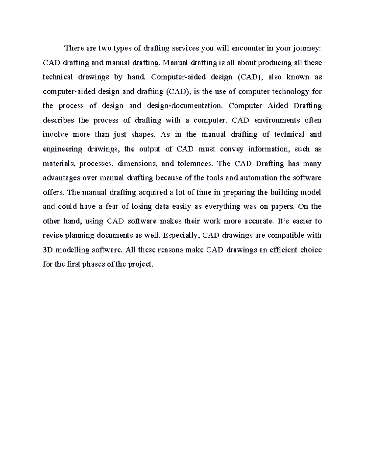 U4 - Types of Drafting Services: CAD vs. Manual Drafting - Studocu