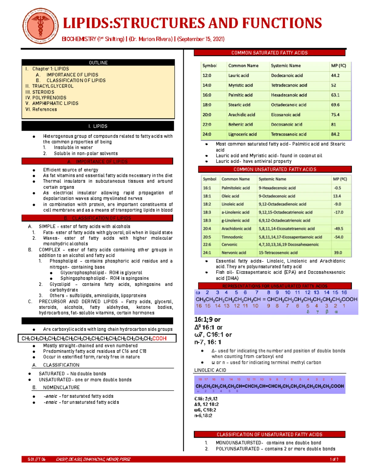 Biochemistry: Lipids Overview and Key Concepts (BIOL 202) - Studocu