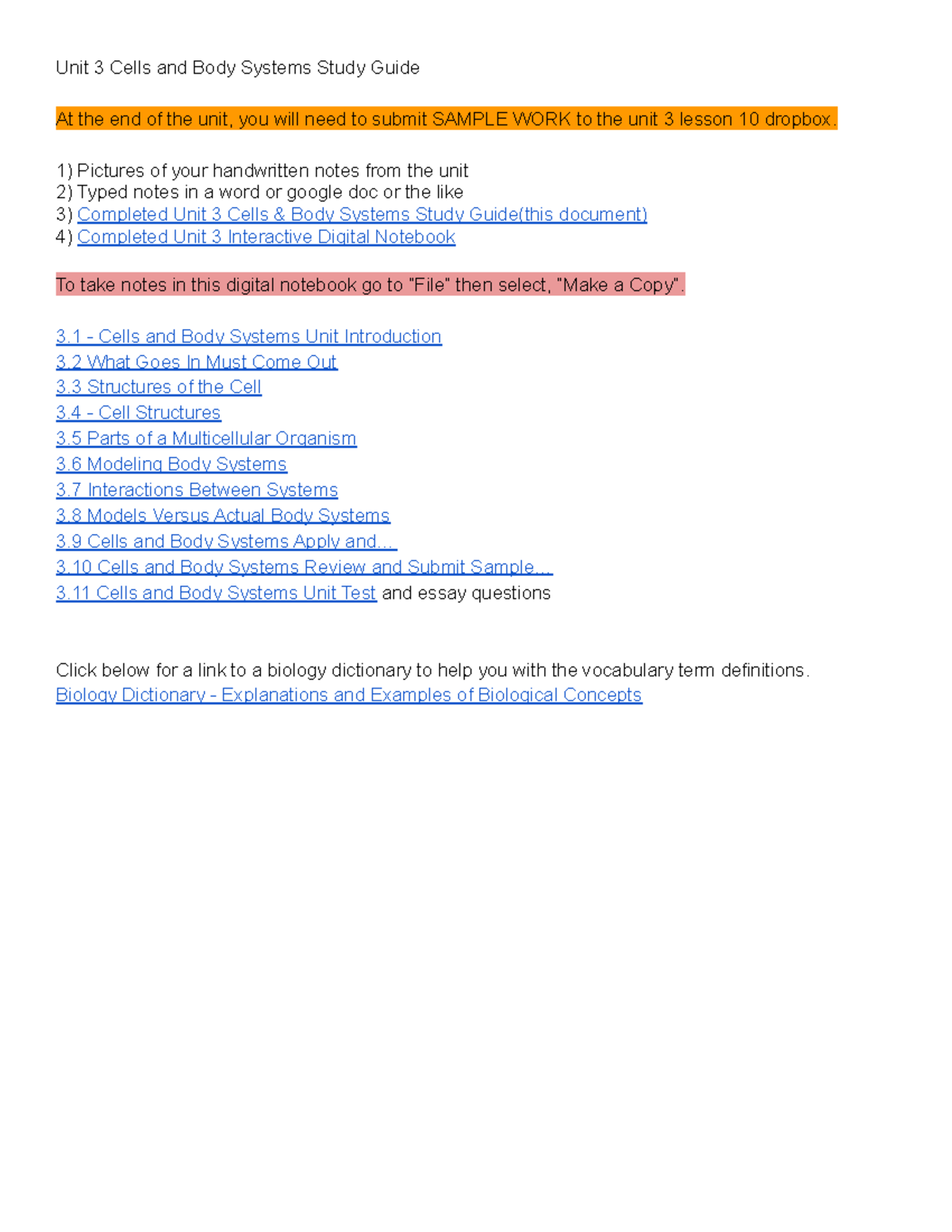Unit 3 Cells and Body Systems Study Guide.pdf - Copy - Unit 3 Cells and ...