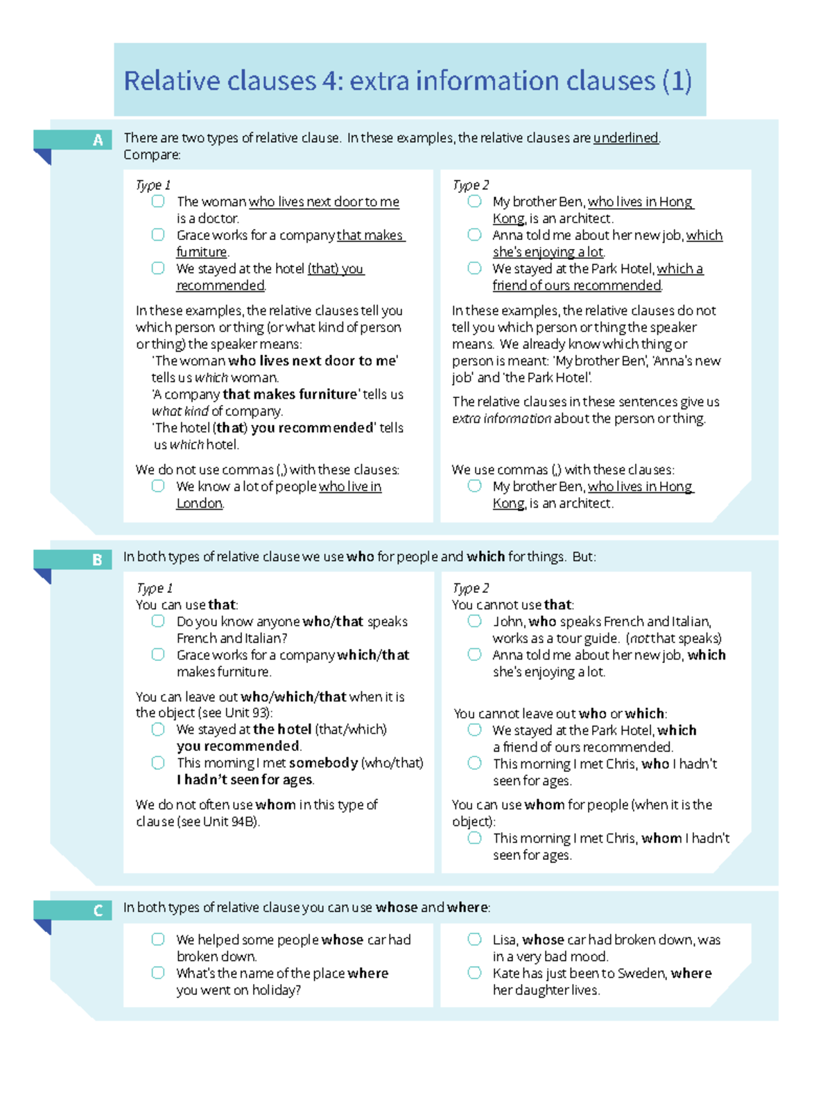 Relative Clauses Exercise - Understanding Types 1 & 2 - Studocu