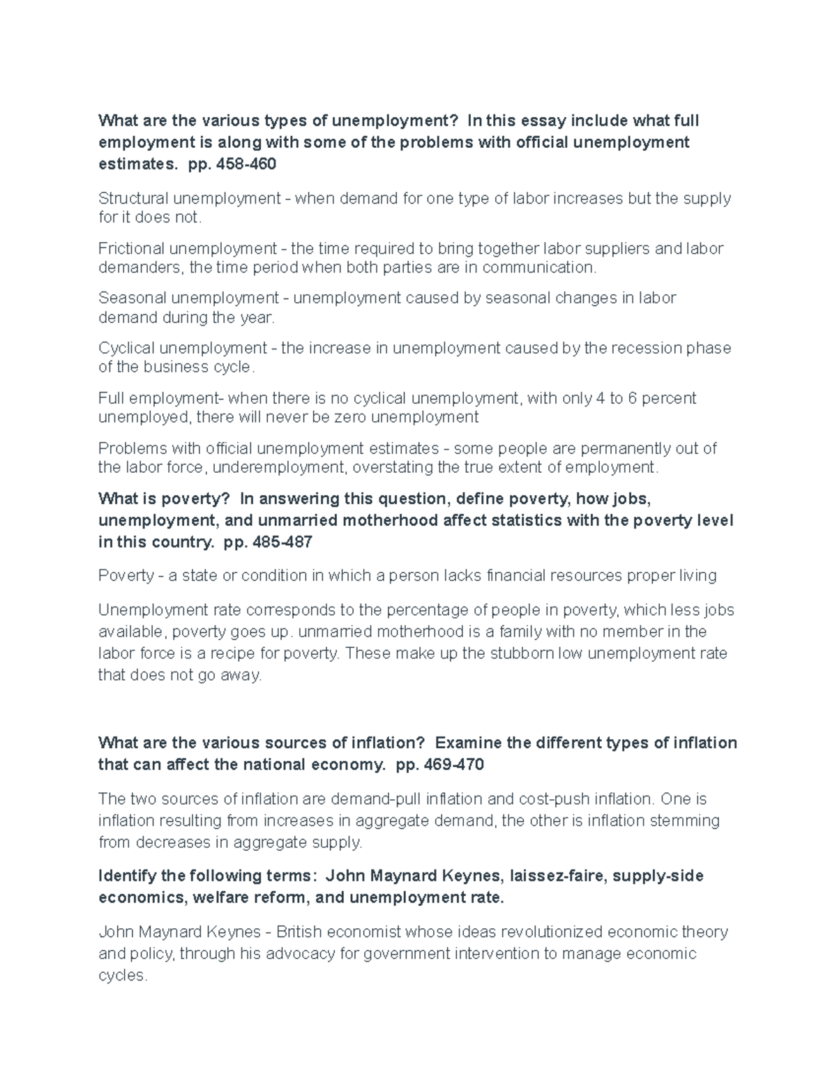 Ch. 15 Essay Questions on Unemployment & Inflation - ECON 1014 - Studocu