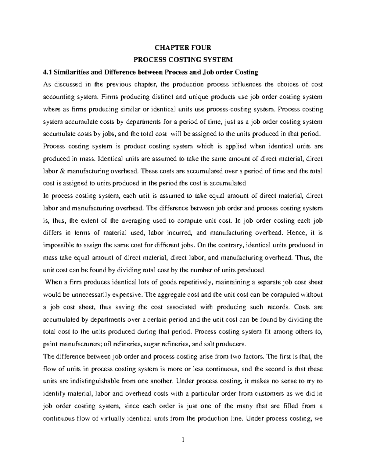 CHAPTER 4: PROCESS COSTING SYSTEM - SIMILARITIES & DIFFERENCES - Studocu