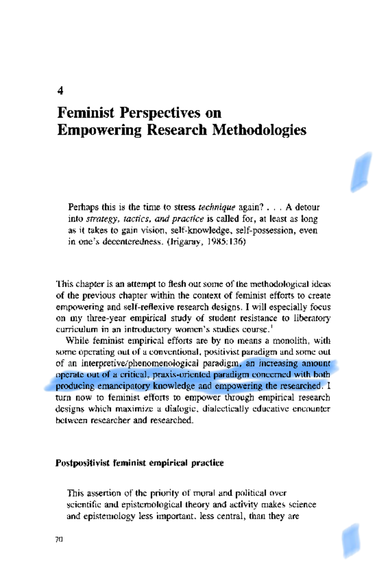 Feminist Research Methodologies: Analyzing Student Resistance in ...