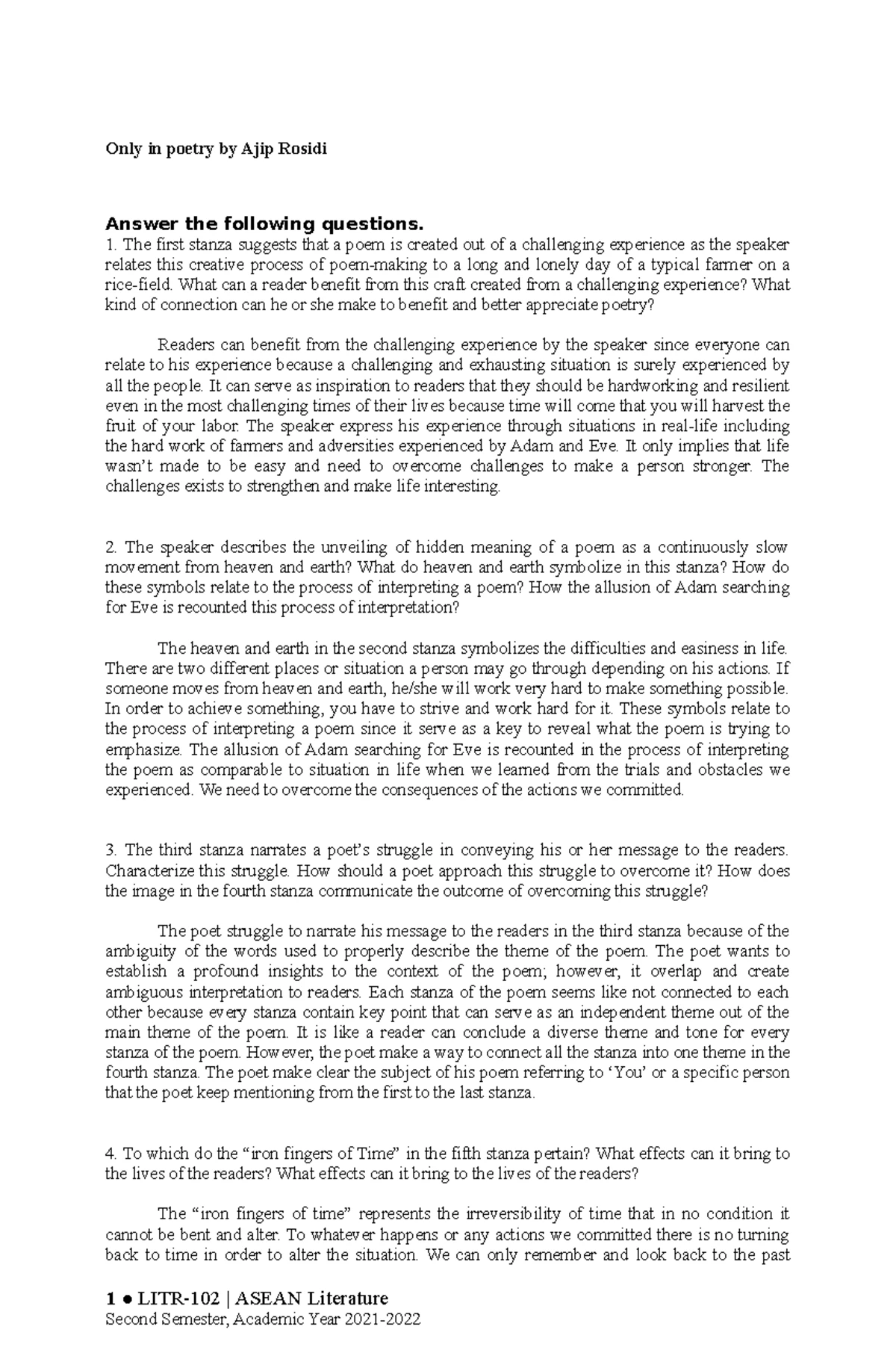 Analysis of "The Frying Pan" Poem by Zurinah Hassan - Malaysia - Studocu