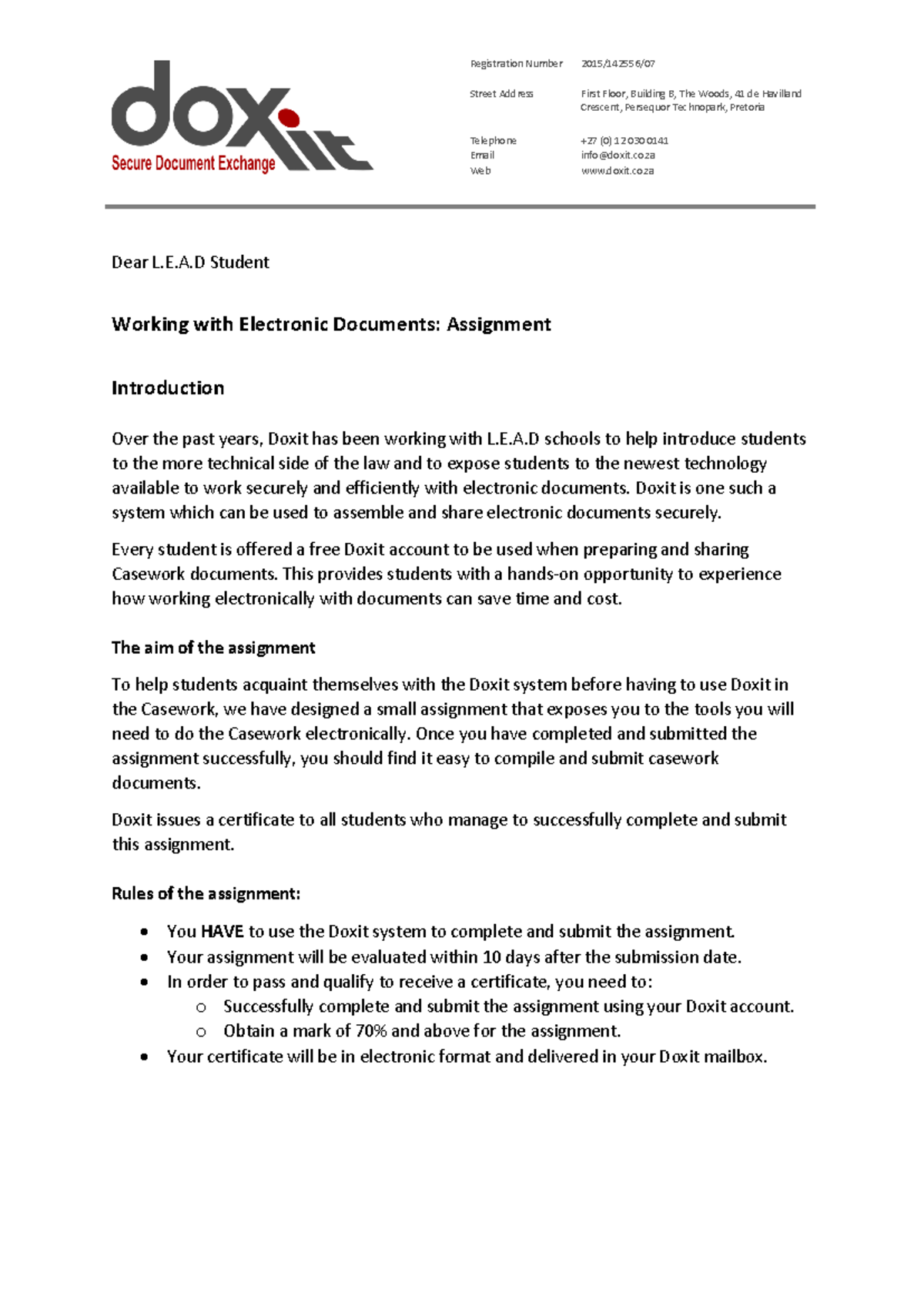Doxit System Assignment: Introduction to Electronic Document Management ...