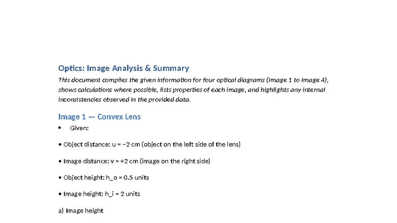 Optics: Image Analysis Summary for Teaching Practice - Studocu