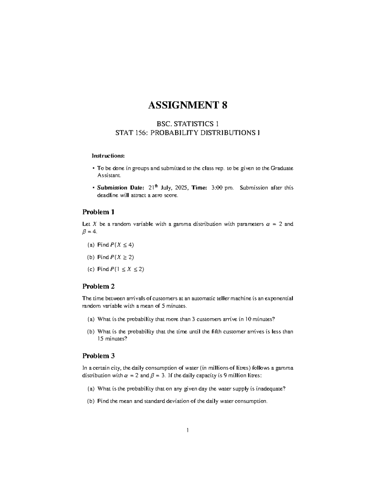STAT 156: Assignment 8 - Probability Distributions I - Studocu